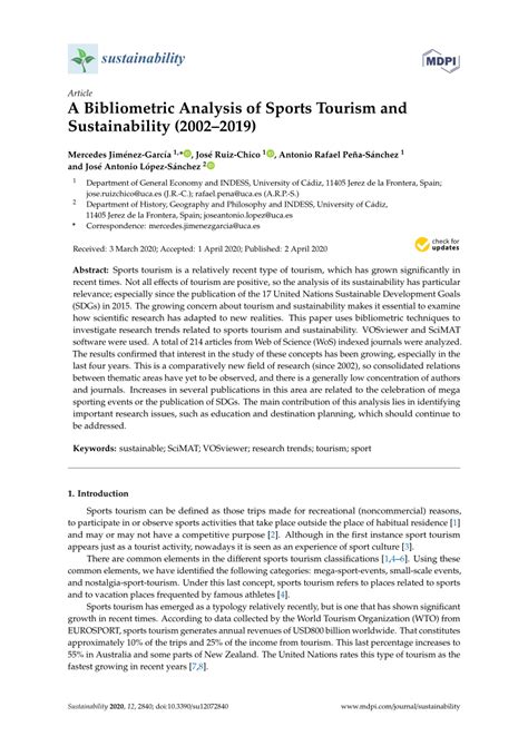 Pdf A Bibliometric Analysis Of Sports Tourism And Sustainability 20022019