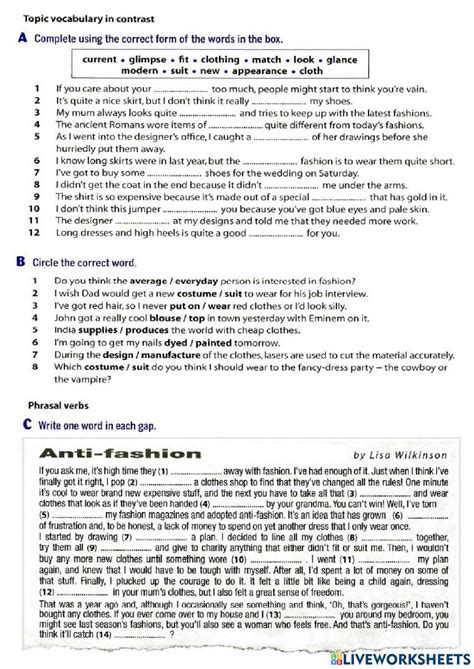 Fashion And Design Online Exercise For Live Worksheets