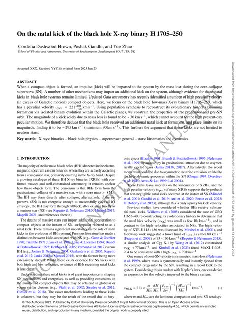 Pdf On The Natal Kick Of The Black Hole X Ray Binary H 1705250