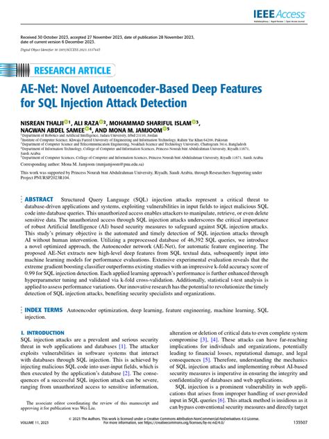 Ae Net Novel Autoencoder Based Deep Features For Sql Injection Attack
