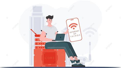 Man Holds Iot Logo On Phone In Concept Vector Person Analyzing Assistance Png And Vector With