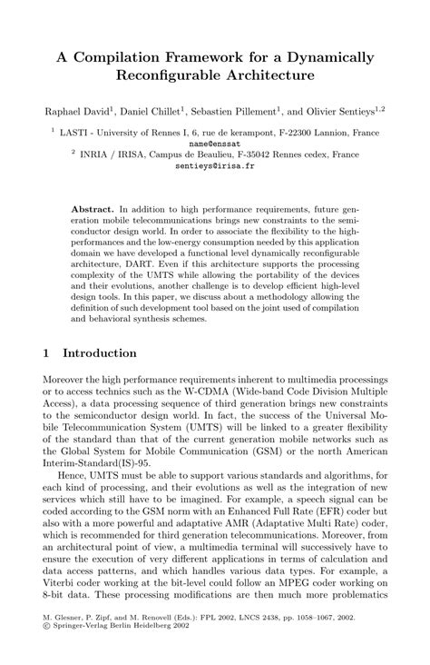 PDF A Compilation Framework For A Dynamically Reconfigurable Architecture