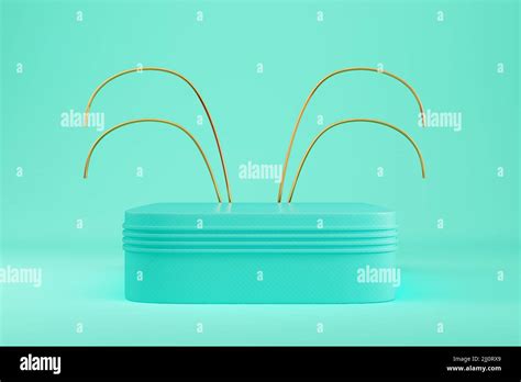 Mint Colored Rectangle Pedestal With Golden Abstract Shape Geometry For