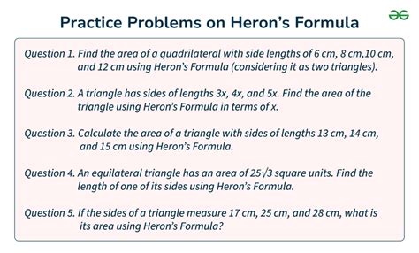 Practice Problems On Herons Formula With Solutions Geeksforgeeks