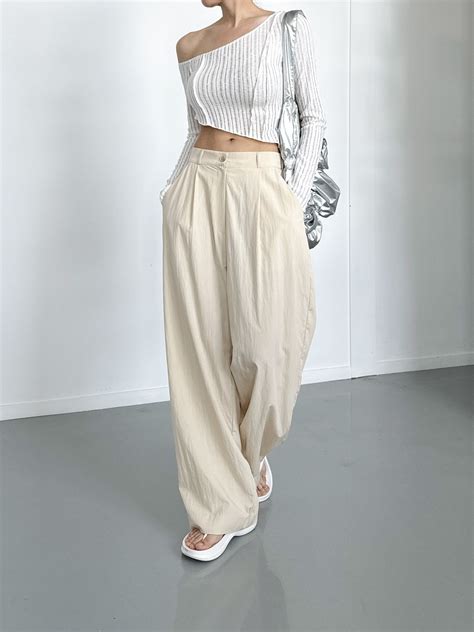 모코제이 와이드 밴딩 슬랙스 여름 면 바스락 통바지 주름 팬츠