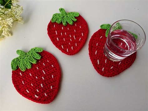 Free Crochet Strawberry Coaster Pattern Crochet Bits