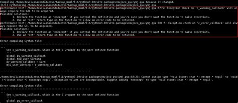 mujoco安装报错mujoco py cymj pyx 67 5 Exception check on c warning