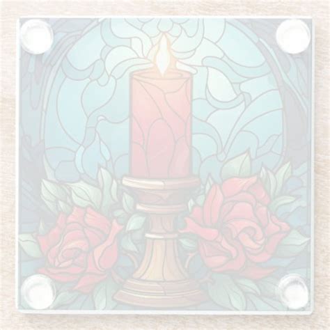 Christmas Candle Stained Glass Glass Coaster Zazzle