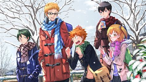 Hd Wallpaper Anime Haikyu Black Hair Blonde Blue Eyes Blush