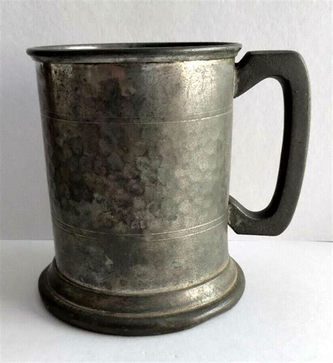 Antique English Hand Hammered Sheffield Pewter Tankard With Glass Base