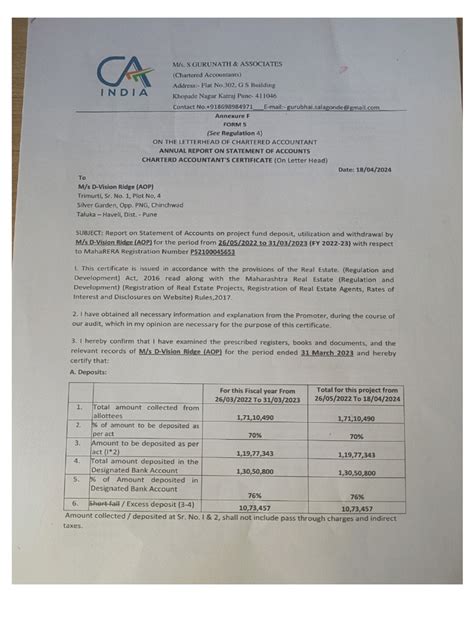 Form 5 Rera Audit Fy 2022 23 Pdf