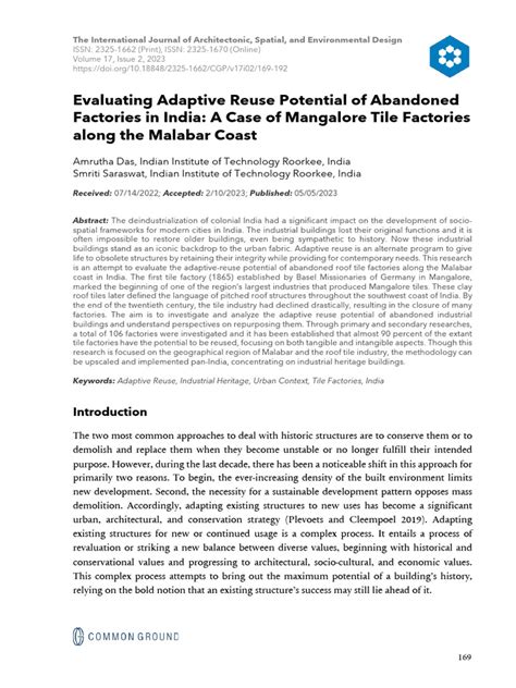 Article 2 Evaluating Adaptive Reuse Potential Of Abandoned Factories In India Pdf