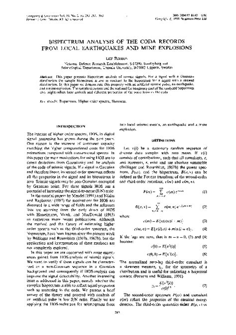 Pdf Bispectrum Analysis Of The Coda Records From Local Earthquakes And Mine Explosions