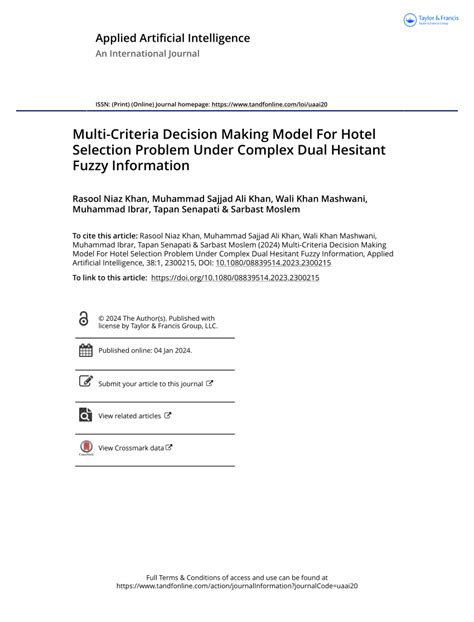 Pdf Multi Criteria Decision Making Model For Hotel Selection Problem