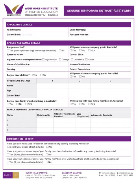 Fillable Online Student Visa Genuine Temporary Entrant Requirement
