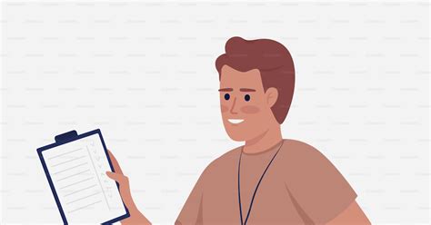 체육 교사 세미 플랫 컬러 벡터 문자입니다 클립보드와 공을 가진 트레이너 편집 가능한 그림입니다 흰색에 전신 사람 스포츠 간단한 만화 스타일 일러스트레이션 웹 그래픽