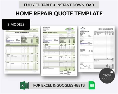 Printable Home Repair Quote Template Home Renovation Price Etsy In