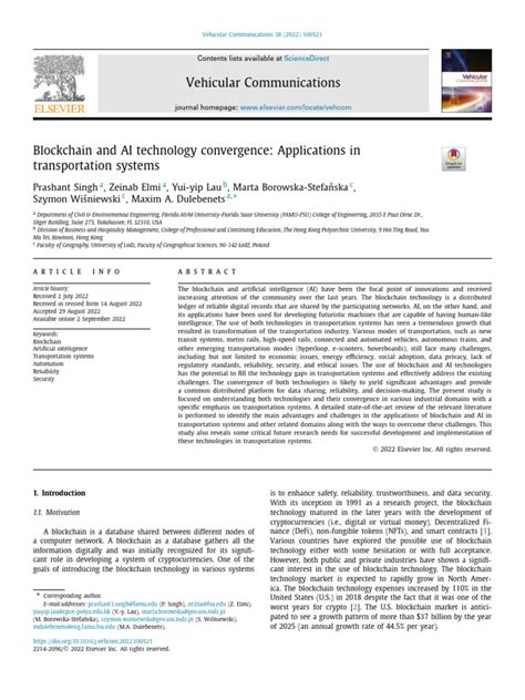 Blockchain And Ai Technology Convergence Applications In Transportation