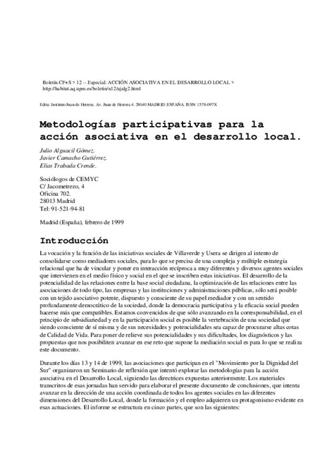 Pdf Metodologías Participativas Para La Acción Asociativa En El