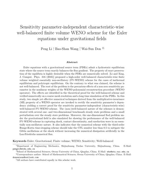 pdf sensitivity parameter independent well balanced finite volume