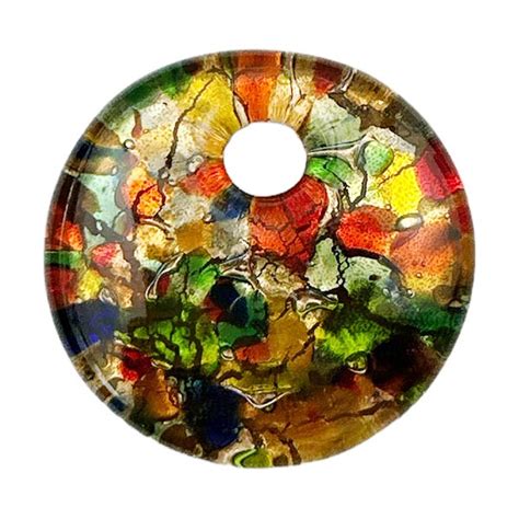Multi Colors With Gold Foil Curved Round Fused Murano Glass Pendant 30mm