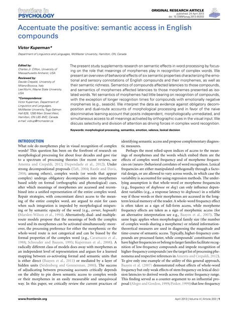 Pdf Accentuate The Positive Semantic Access In English Compounds