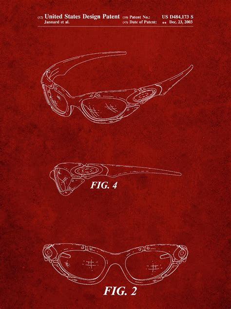 Pp324 Burgundy Oakley Sunglasses Patent Poster Digital Art By Cole