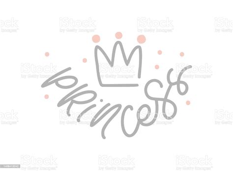 벡터 일러스트 레이 션 아기 텍스트 인쇄 티셔츠 디자인 및 소녀 옷 로고 태그 레이블 비문을위한 크라운이있는 공주 레터링 공주에