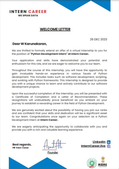 karunakaran w on linkedin pythoninternship careerjourney