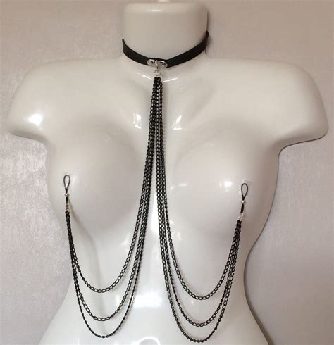 Choker With Nipple Chains Non Piercing Nipple Rings Choker Etsy