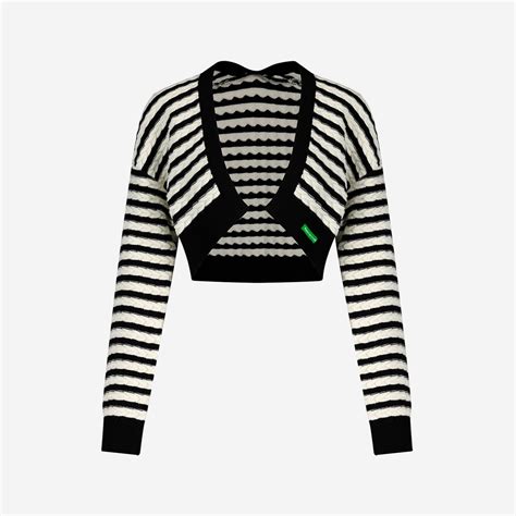 그린버터 우먼 헤링본 스트라이프 니트 볼레로 블랙 Green Butter Kream