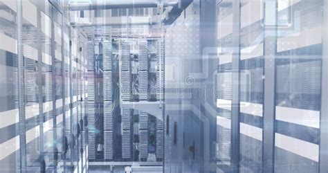 Digital Animation Of Microprocessor Connections Against Empty Server Room Stock Video Video Of