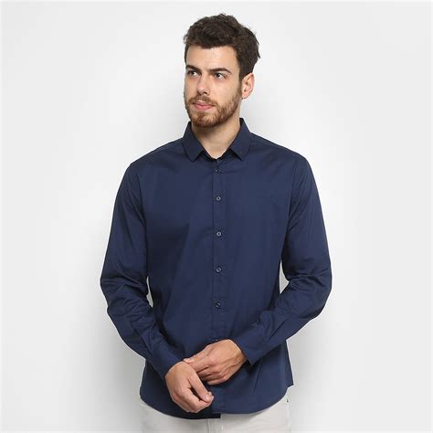 Camisa Manga Longa Colcci Slim Elastano Masculina Azul Zattini