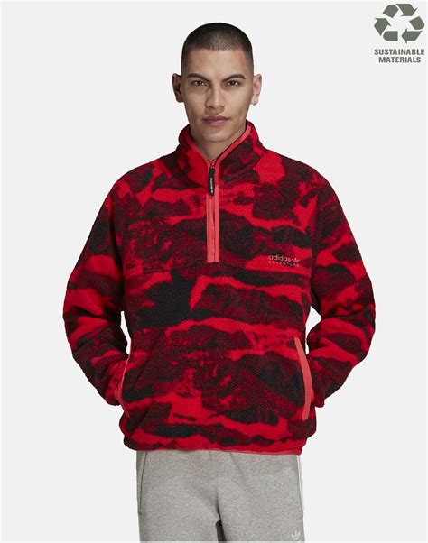 Adidas Originals Mens Adv Polar Fleece Half Zip Top Red Life Style