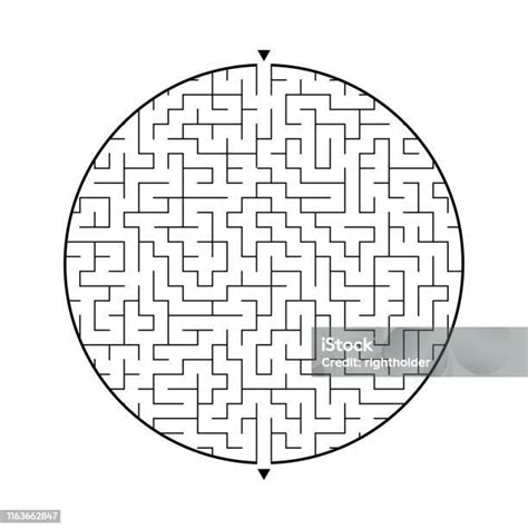 어려운 둥근 미로 아이들을위한 게임 아이들을위한 퍼즐 입구 1개 출구 1개 미로 수수께끼 흰색 배경에 격리된 플랫 벡터 그림입니다 0명에 대한 스톡 벡터 아트 및 기타