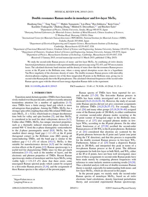 Guo Et Al 2015 Double Resonance Raman Modes In Monolayer And Few Layermote2 Pdf Raman