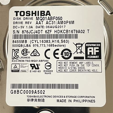 Yahoo!オークション - 中古 TOSHIBA 東芝 MQ01ABF050 500GB 2.5インチ HDD