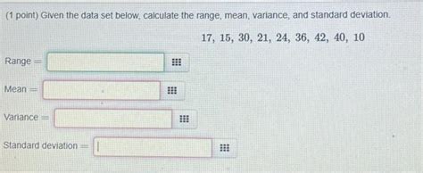 solved 1 point given the data set below calculate the