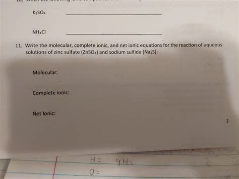 Solved K2SO4 NH4Cl 11 Write The Molecular Complete Ionic Chegg
