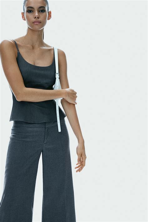 Wide Tailored Trousers Grey Marl Ladies Handm Gb