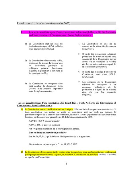 COUR 1 DRT 1501 Notes Plan Du Cours 1 Introduction 6 Septembre