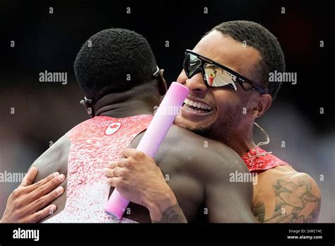 Andre De Grasse And Aaron Brown Left Of Canada Celebrate After
