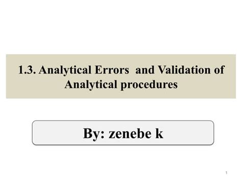 Analytical Errors And Validation Of Analytical Procedures Pdf