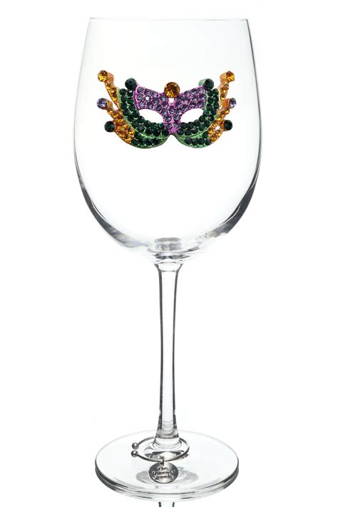 The Queens Jewels Mardi Gras Mask Jeweled Wine Glass Wine Glasses