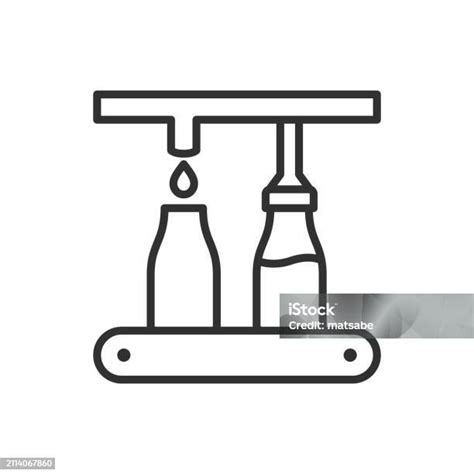 액체로 병을 채우기 위한 컨베이어 라인 선형 아이콘 편집 가능한 획이 있는 선 아이콘에 대한 스톡 벡터 아트 및 기타 이미지 아이콘 채움 병 Istock