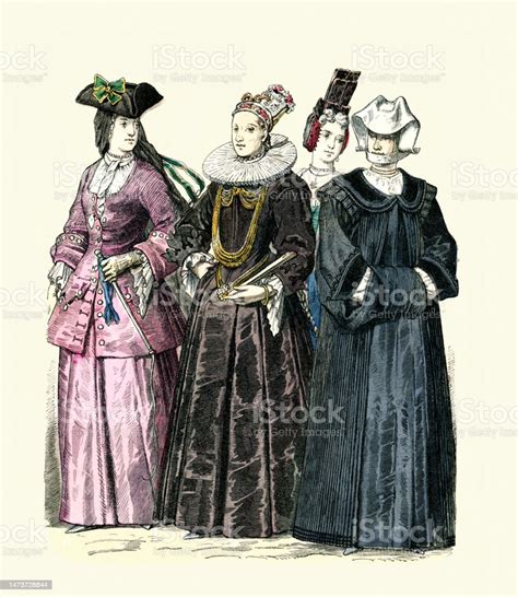 18 세기 초 스위스의 여성 패션 승마 습관 교회 복장 패션의 역사 18세기에 대한 스톡 벡터 아트 및 기타 이미지 18세기 18세기 스타일 검은색 Istock