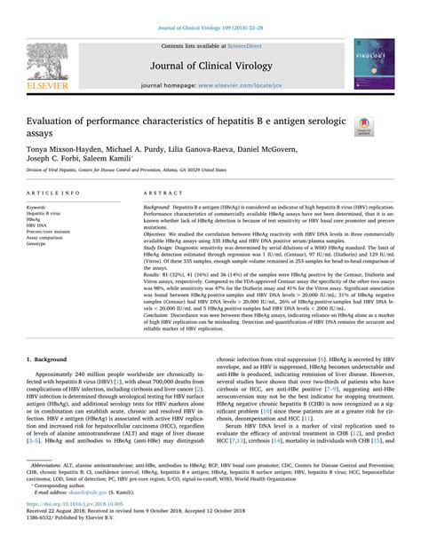 Pdf Evaluation Of Performance Characteristics Of Hepatitis B E