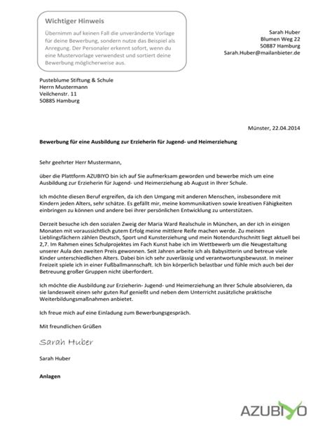 Bewerbung Erzieher für Jugend und Heimerziehung