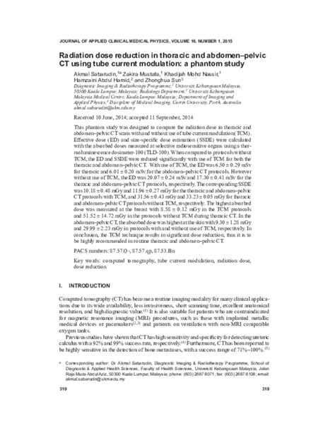 Pdf Radiation Dose Reduction In Thoracic And Abdomen Pelvic Ct Using Tube Current Modulation