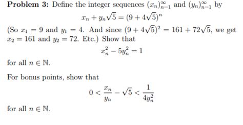 Solved Problem 3 Define The Integer Sequences Xn N 1 And Chegg Com